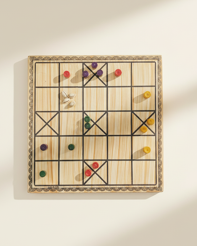 Wooden Chowka Bara Traditional Strategy Board Game | One Board Double ...